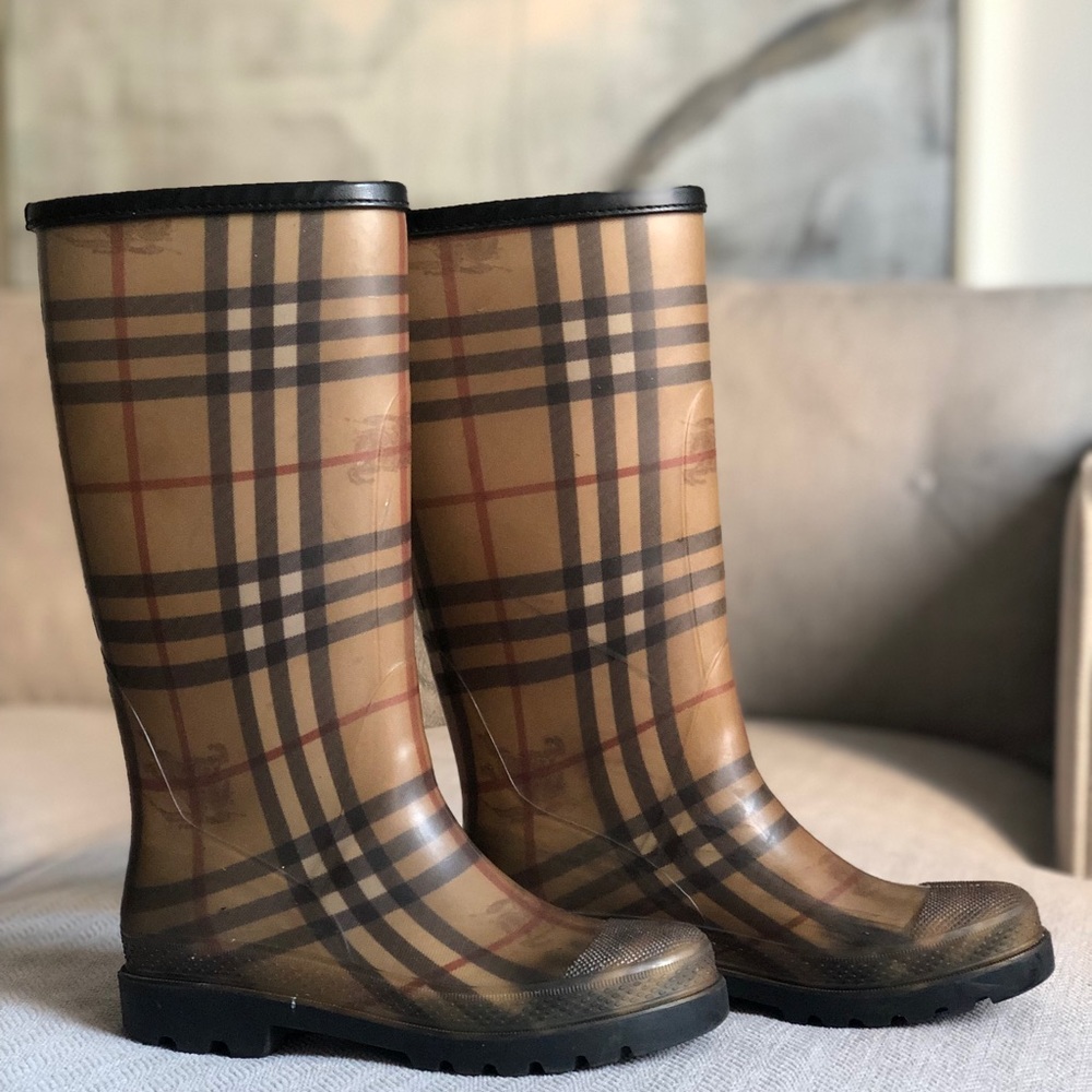 Authentic Burberry Nova Check Tall Rain Boots - Gem